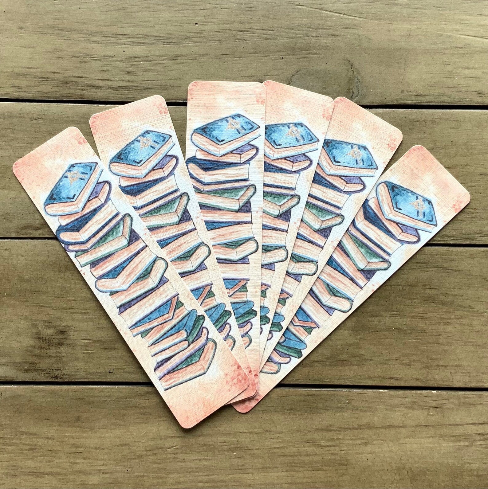 Book Stack Bookmarks Literary Watercolour Design featuring | Etsy