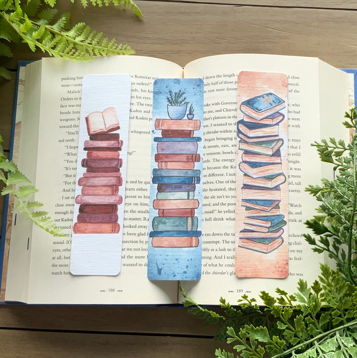 Book Stack Bookmarks Literary Watercolour Design featuring | Etsy