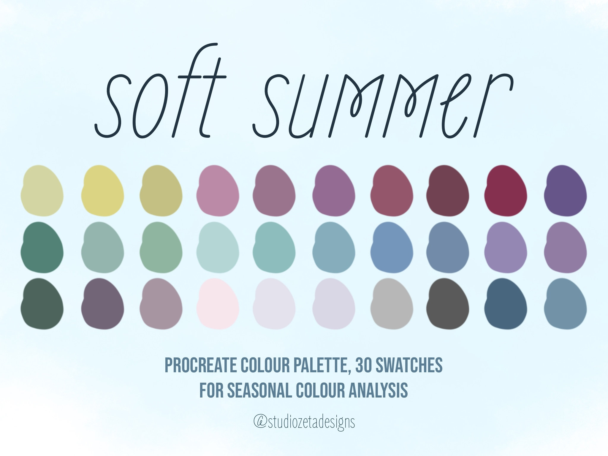 Soft Summer Procreate Color Palette 30 Swatches Digital Download