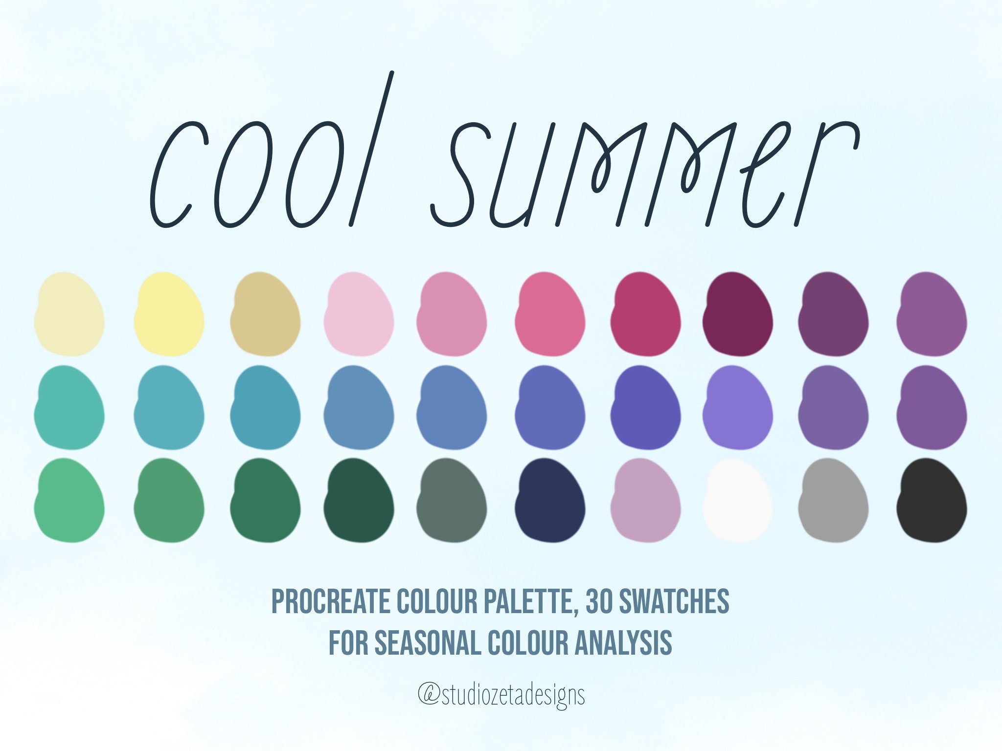 Cool Summer PROCREATE Color Palette, 30 Swatches, Digital Download ...