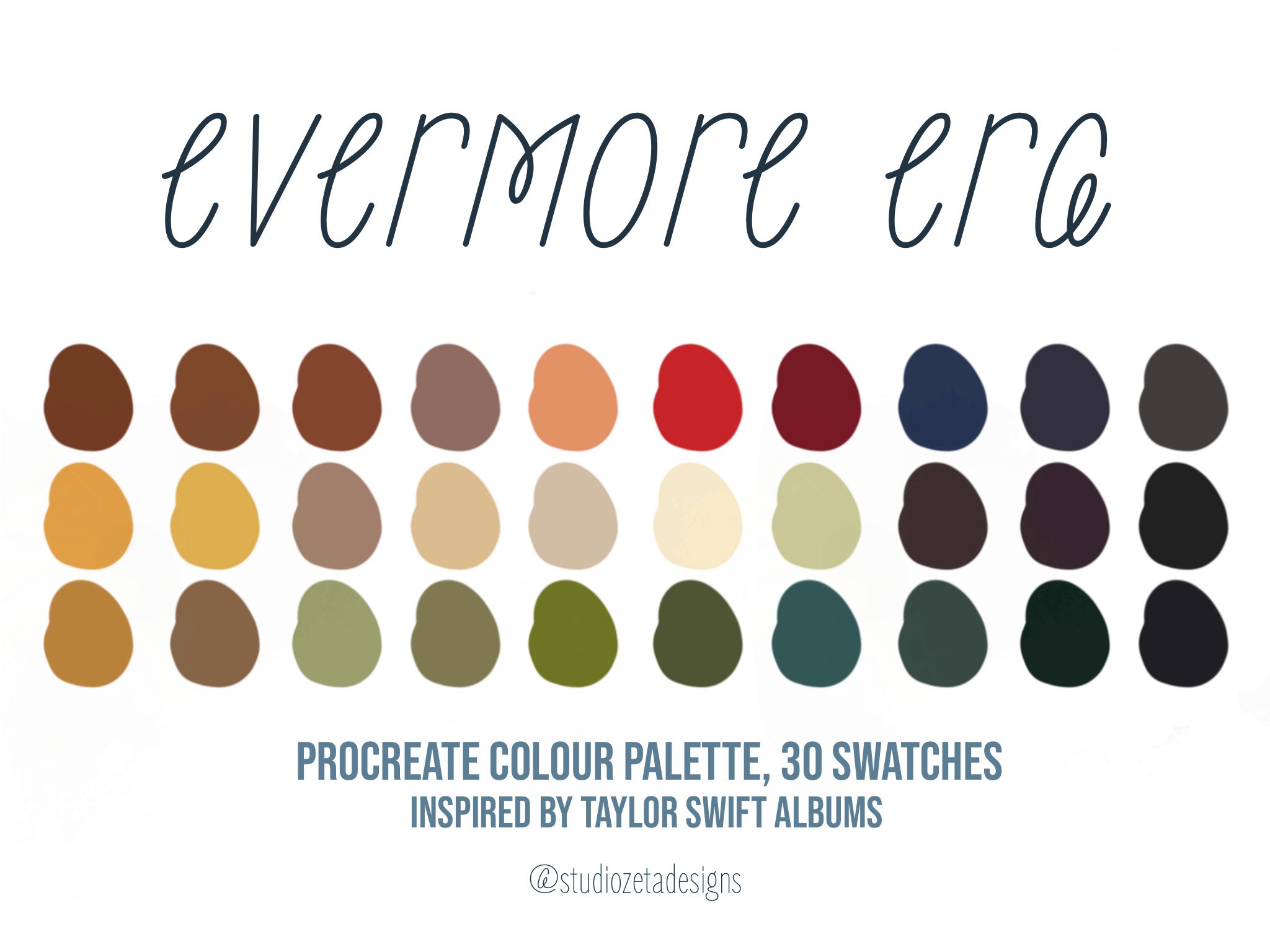 Taylor Swift Evermore Inspired Procreate Color Palette 30 Swatches