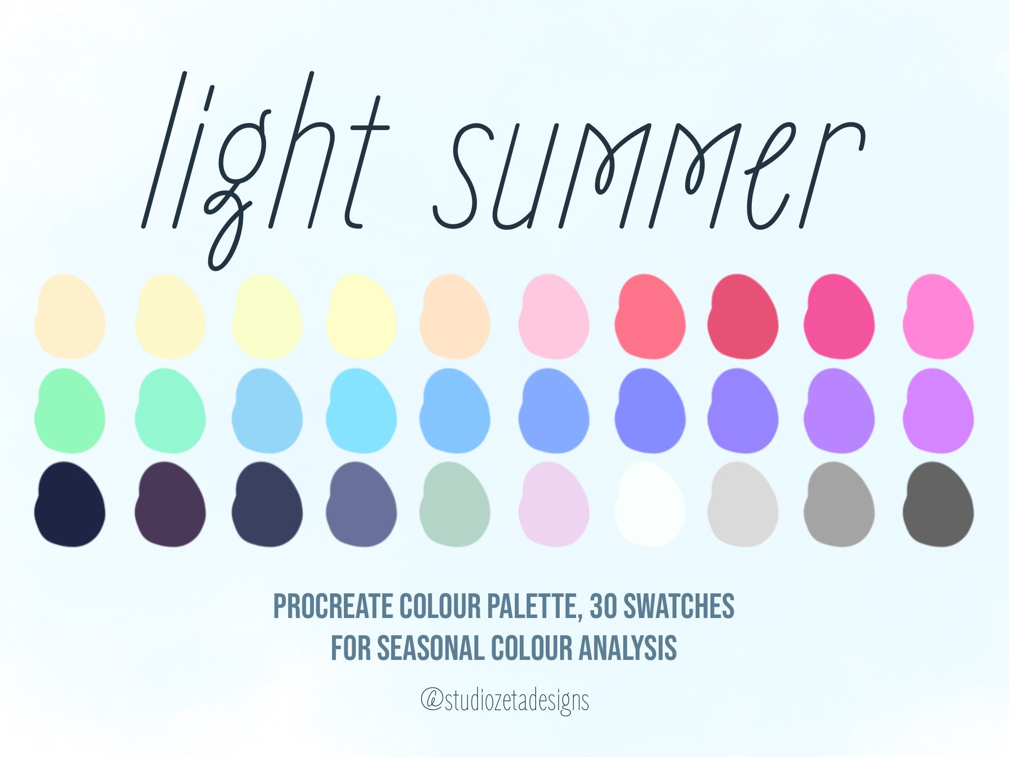Light Summer PROCREATE Color Palette, 30 Swatches, Digital Download ...