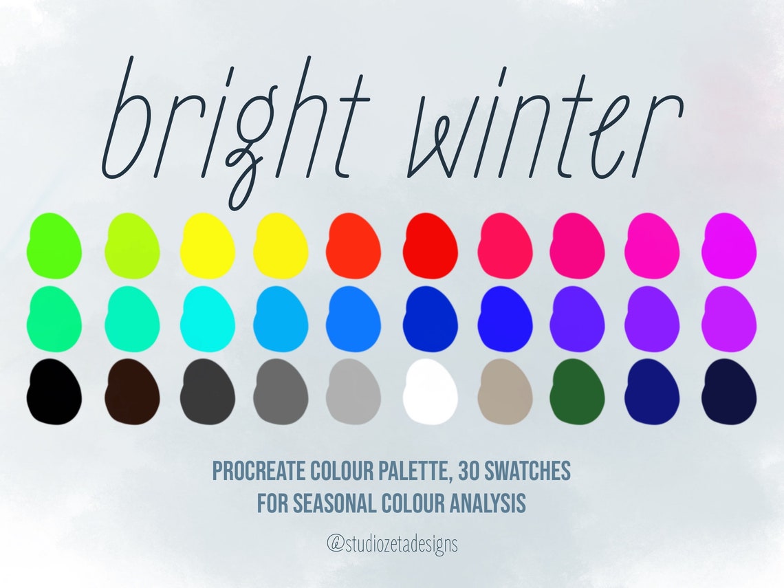 Bright Winter PROCREATE Color Palette, 30 Swatches, Digital Download ...