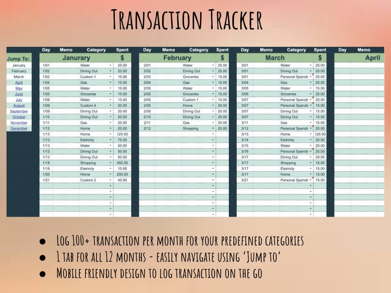 Smart Monthly Budget Spreadsheet for Google Sheets, Mobile Design ...