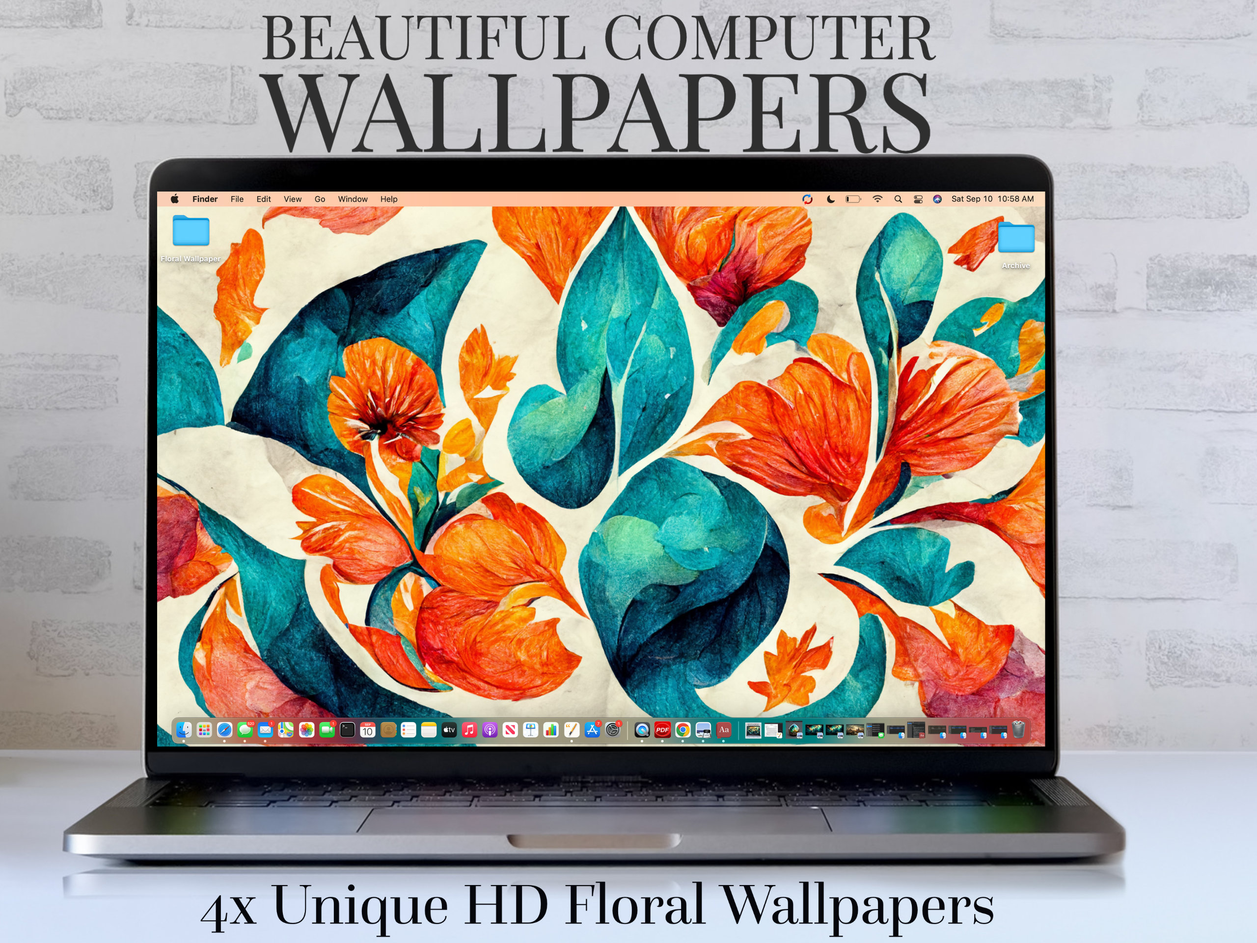 HD Hand Drawn Flowers Variety Pack Laptop Wallpapers (x4) - Instant ...