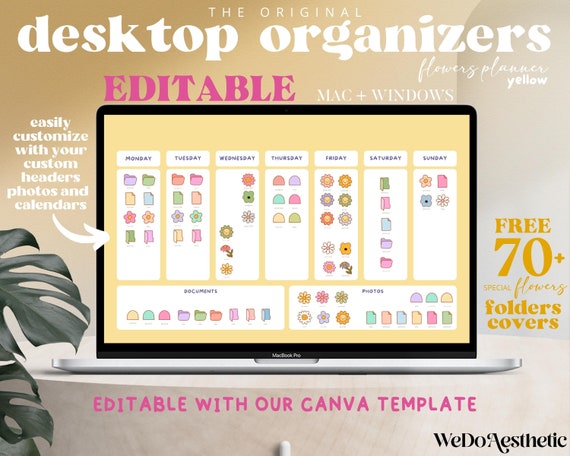 EDITABLE Desktop Organizer Wallpaper Folder Icons Yellow - Etsy