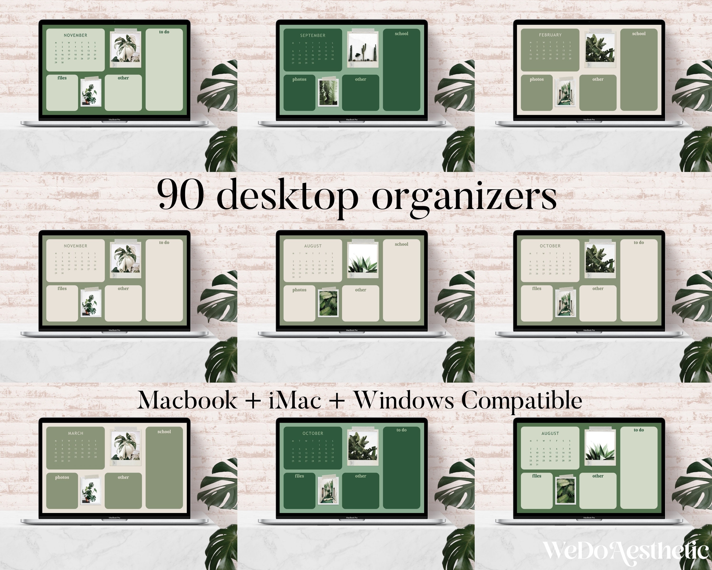 CALENDAR 2022 Desktop Wallpaper Green Desktop Organizer for | Etsy