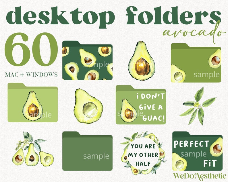 60 Avocado Desktop Folder Icons Mac Windows Folders Icons | Etsy
