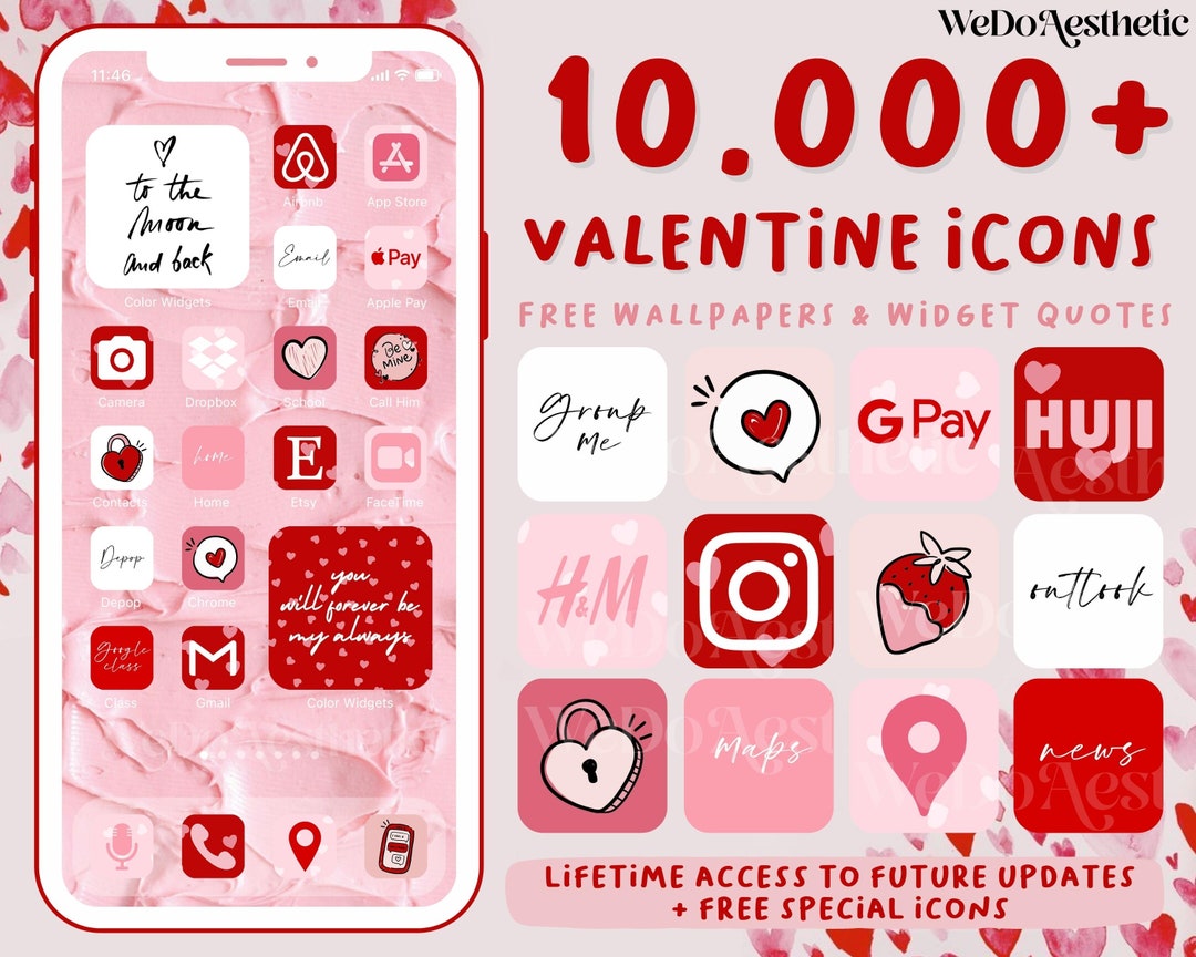 10.000+ Valentine App Icons | Pink Aesthetic App Icon, Red Ios15 App ...