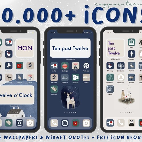 Winter Aesthetic Ios 14 Icons Holiday Iphone App Icon Pack - Etsy