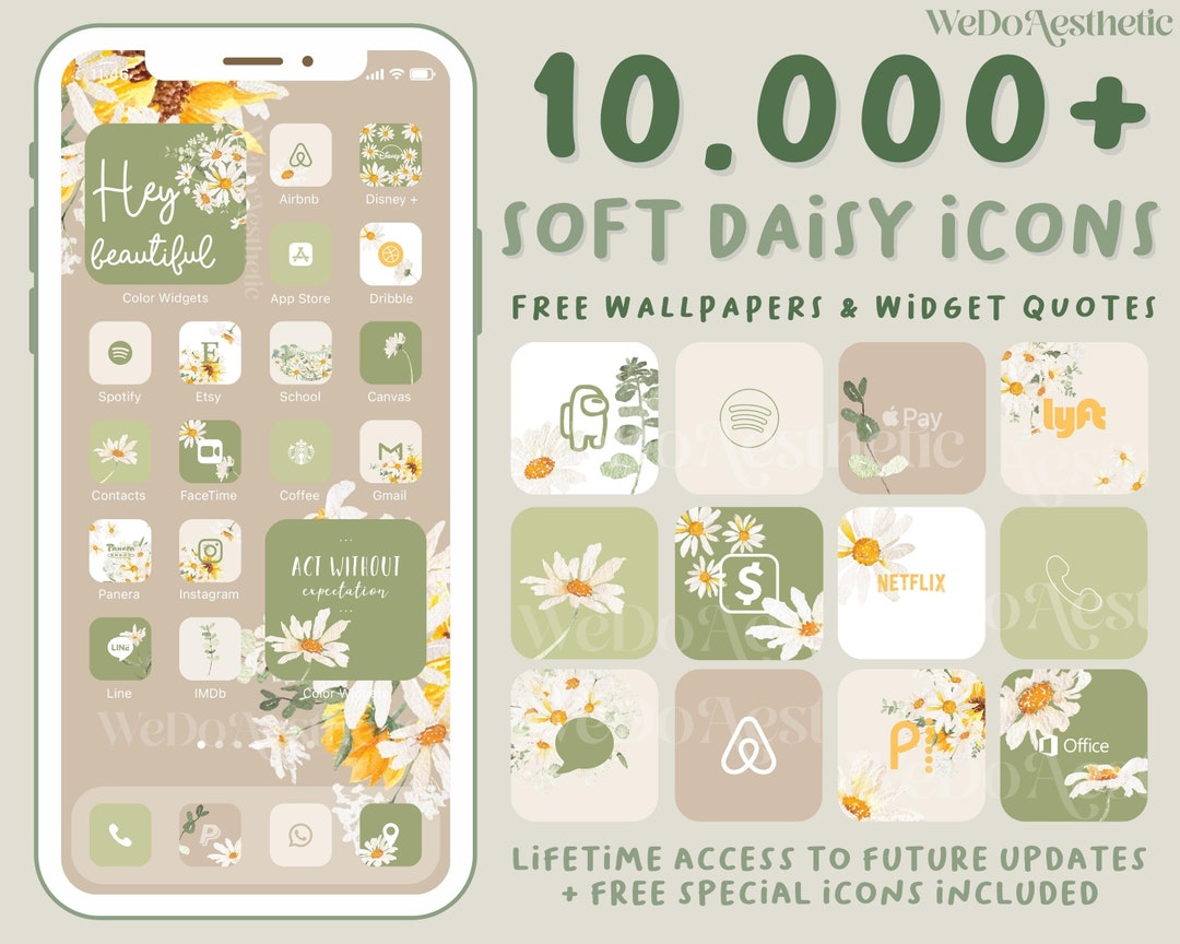 10,000+ Daisy App Icons, Natural Sage Minimal Icons, App Covers, IOS15 ...