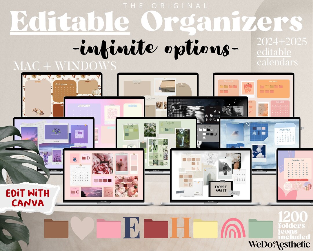 EDITABLE CALENDAR 2024 & 2025 Desktop Wallpaper Organizers + Folder ...