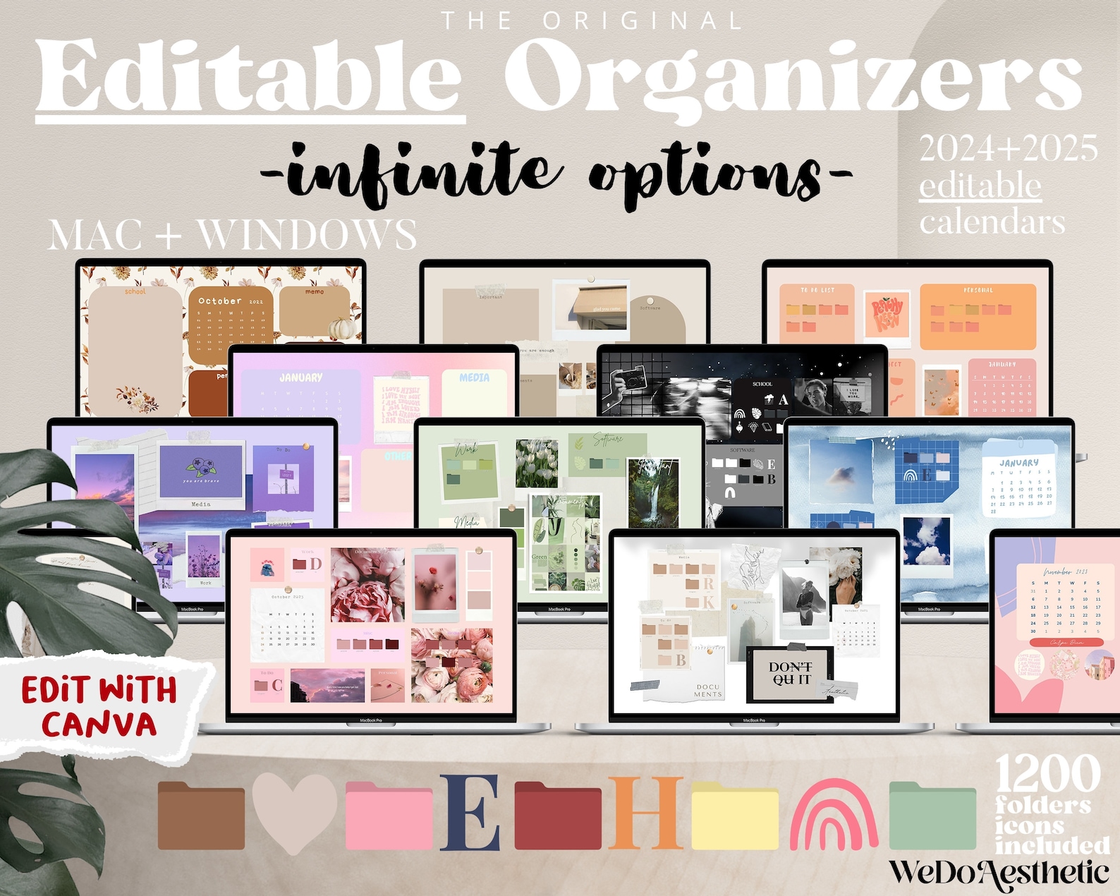 EDITABLE CALENDAR 2024 & 2025 Desktop Wallpaper Organizers + Folder ...