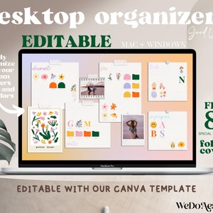 EDITABLE Desktop Organizer Wallpaper + Folder Icons, Pastel Pink ...