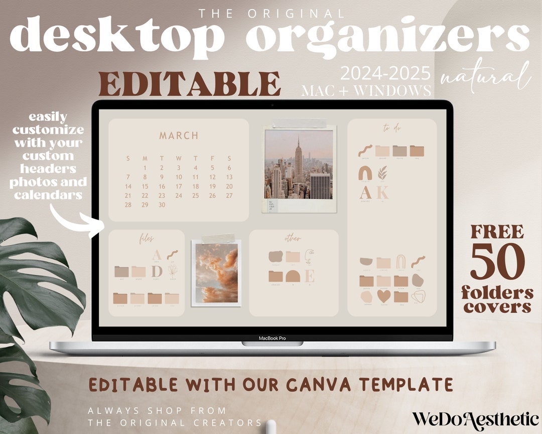EDITABLE CALENDAR Desktop Wallpaper + Folder Icons, Mac Windows Natural ...