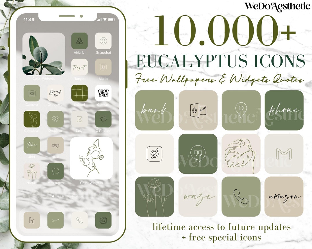 10.000+ Eucalyptus App Icons Pack | Green Aesthetic App Icons | Sage ...