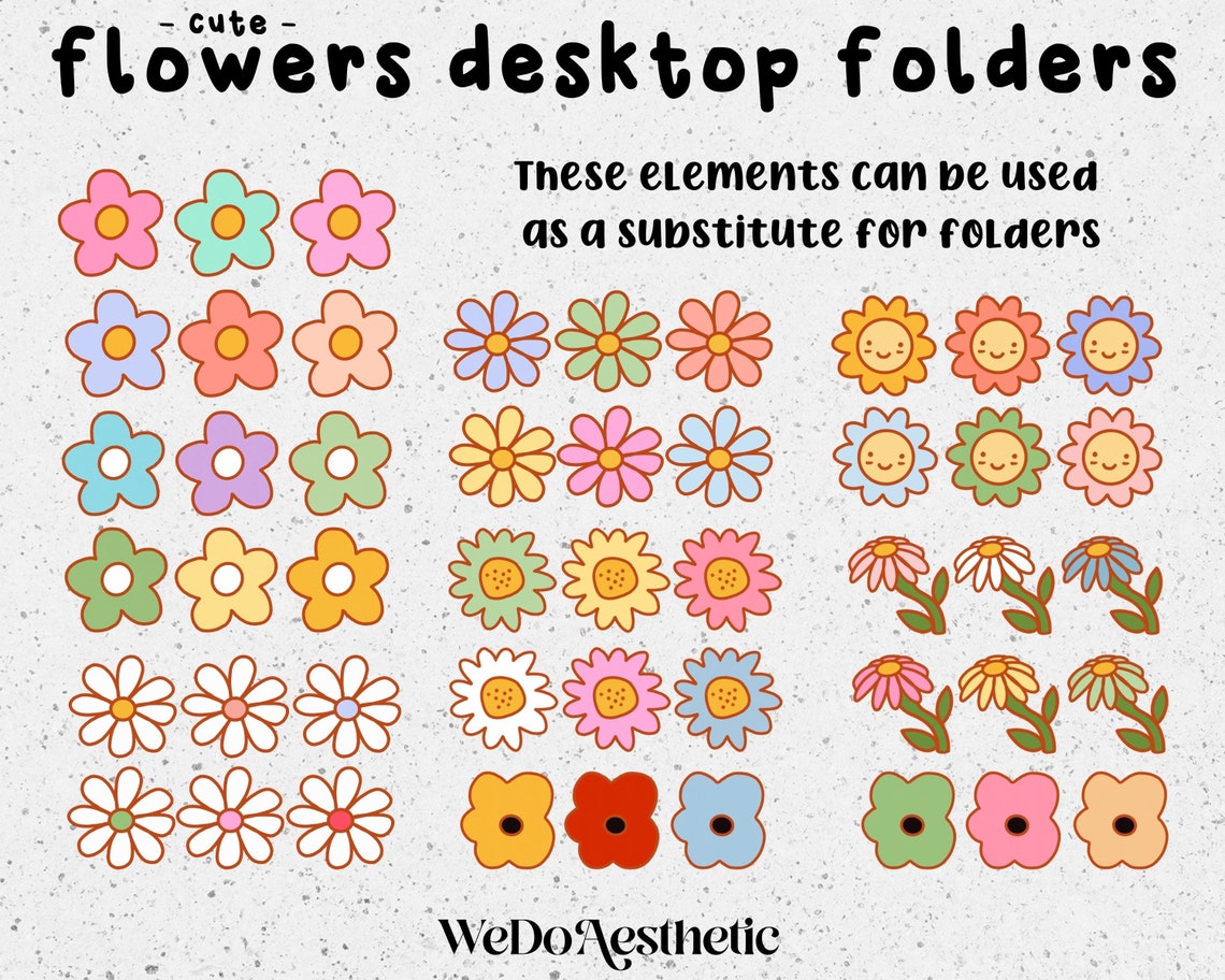 70 Cute Flowers Desktop Folder Icons Mac Windows Folders | Etsy