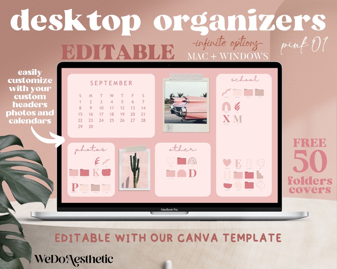 CALENDAR 2024 EDITABLE Desktop Wallpaper - Pink Desktop Organizer ...