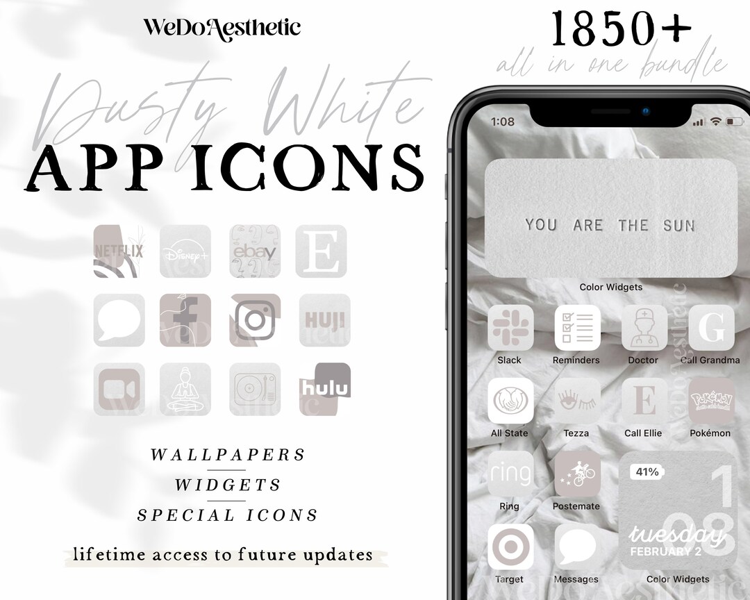 IOS16 App Icons, Dusty White Aesthetic, App Covers, Gray App Icons ...