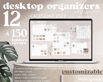 Desktop Organizer Wallpaper, With Calendar 3 Folder Icons, Laptop ...