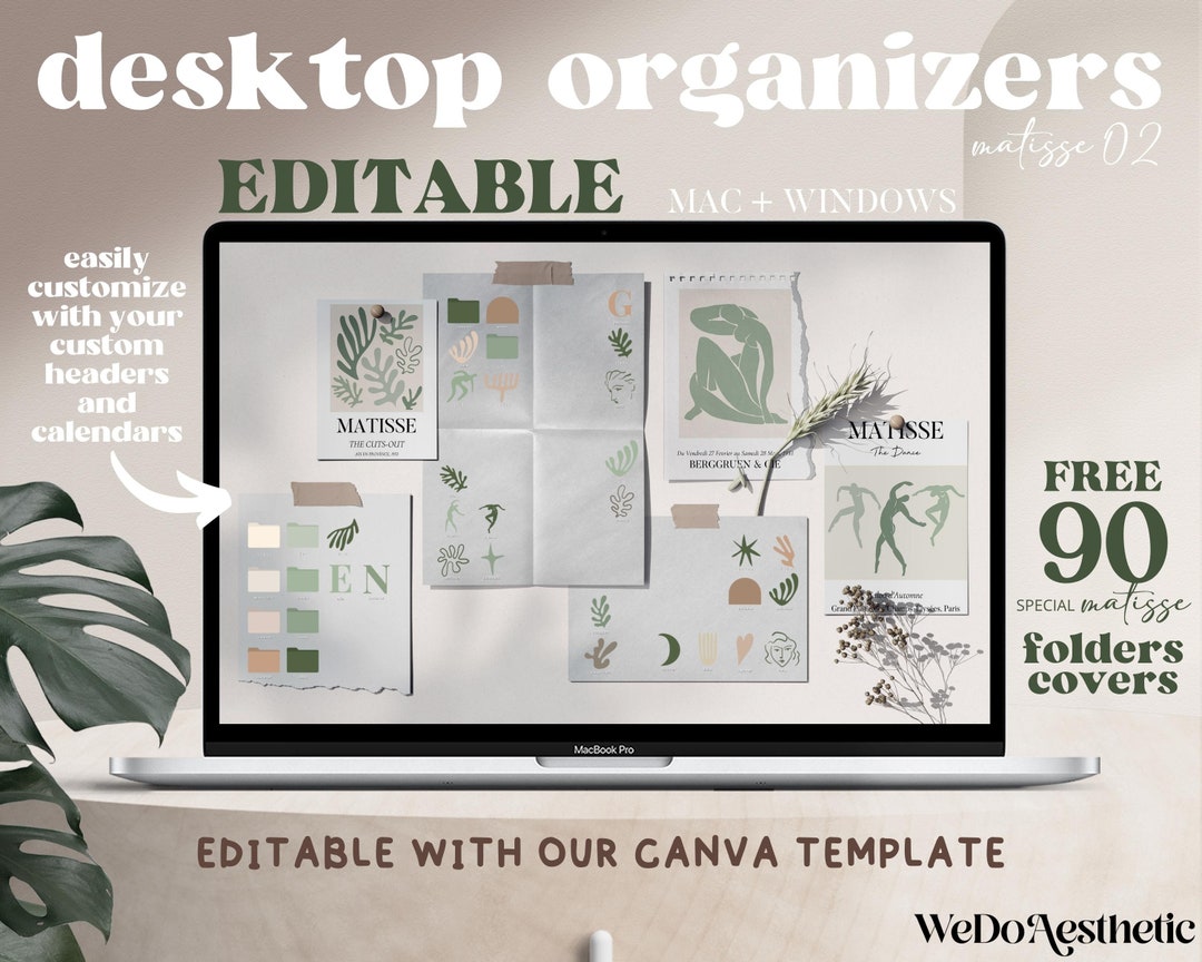 EDITABLE Desktop Organizer Wallpaper + Folder Icons, Matisse Wallpaper ...
