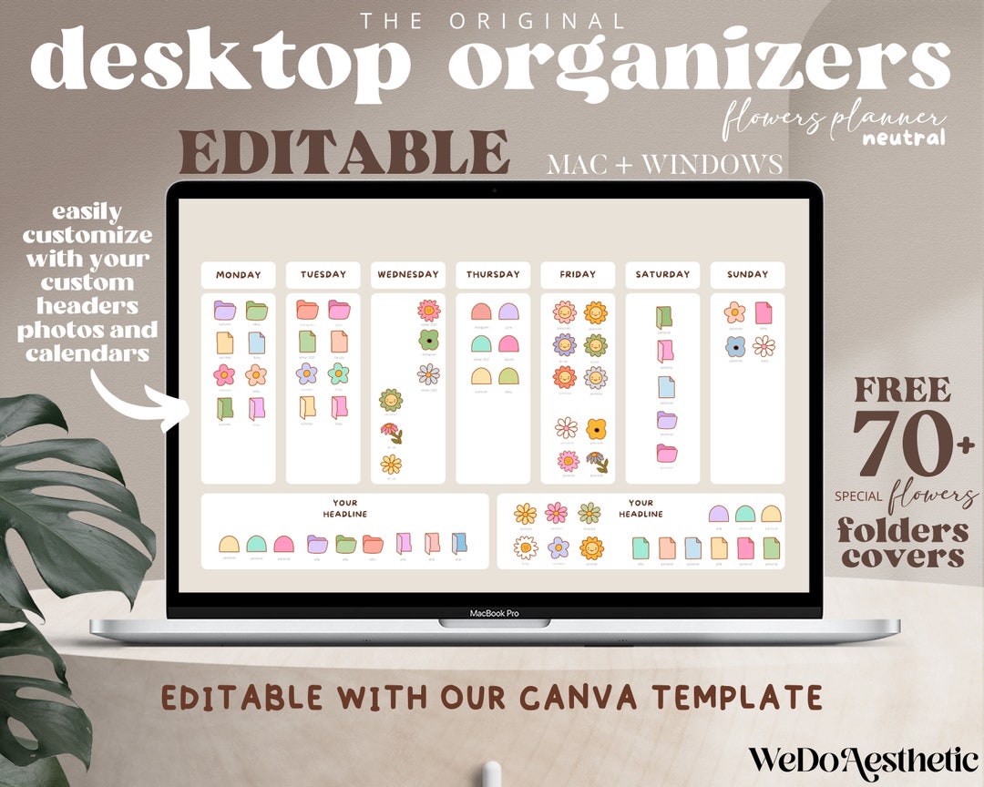 EDITABLE Desktop Organizer Wallpaper + Folder Icons, Natural School ...