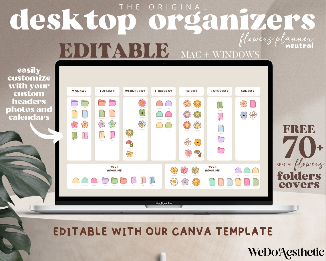 EDITABLE Desktop Organizer Wallpaper + Folder Icons, Natural School ...