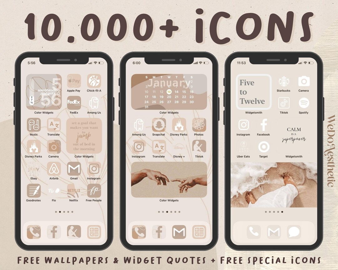 10,000+ Natural Boho App Icons, Neutral Aesthetic Icons Bundle, IOS14 ...