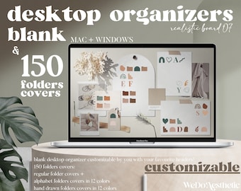 Sage Green Boho Desktop Wallpaper Organizer Includes Folders - Etsy