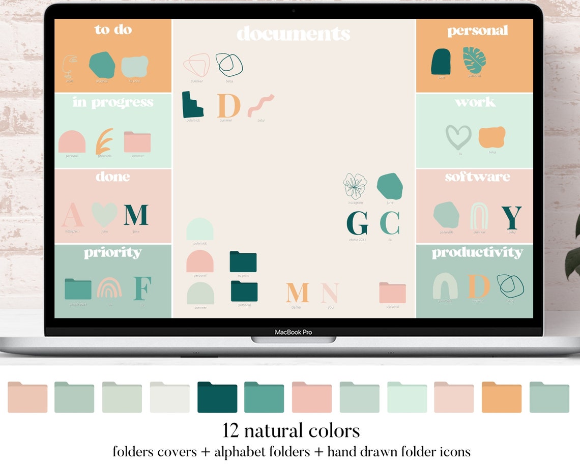 Desktop Wallpaper Organizer, MacBook Folder Icons, Mac Natural Beige ...