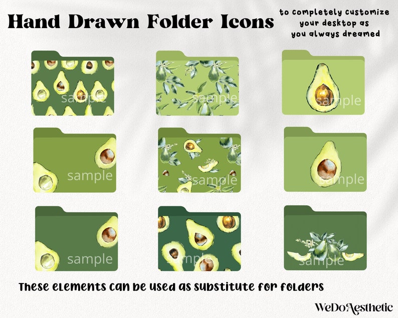 60 Avocado Desktop Folder Icons Mac Windows Folders Icons | Etsy