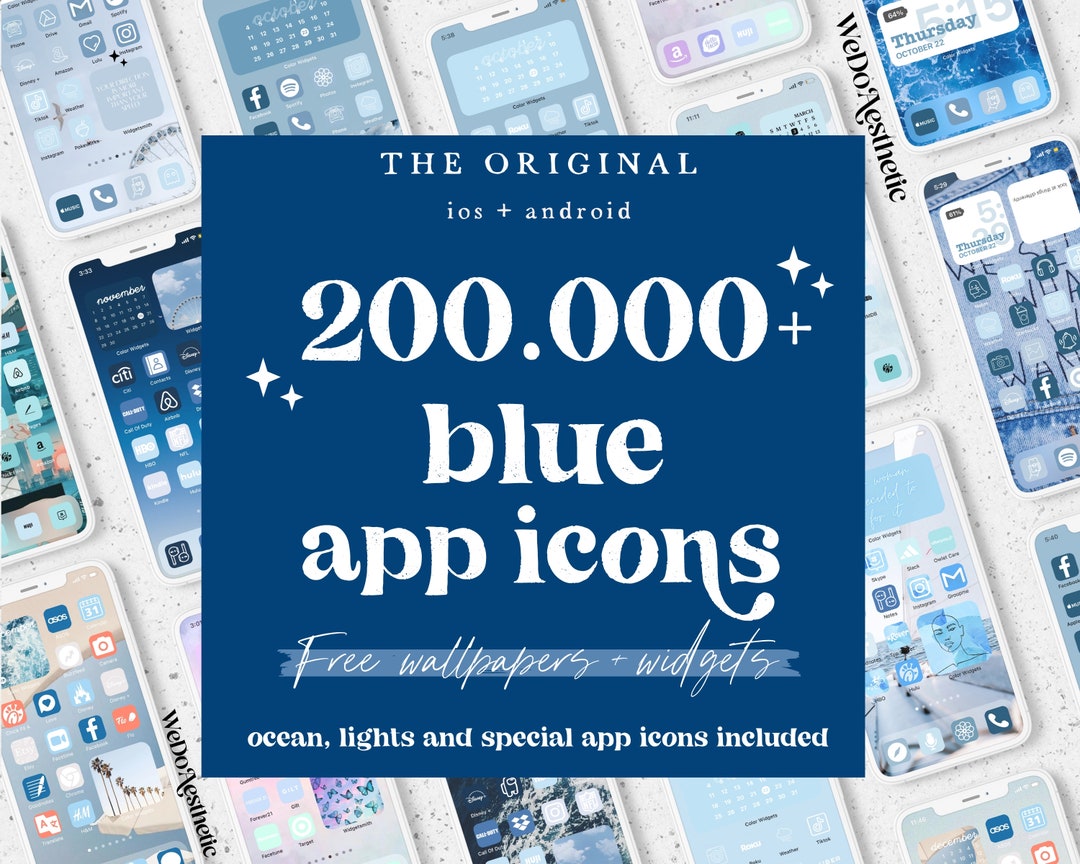 200,000+ Blue IOS17 App Icons, Blue Aesthetic App Icon Bundle, Widgets ...
