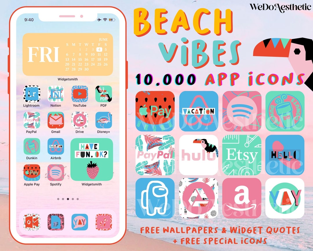 10,000+ Beach Vibes IOS14 App Icons Aesthetic, App Covers, Summer App ...