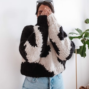 Moo Sweater Knitting Patter, Knitting Pattern, Cow Sweater Knitting ...