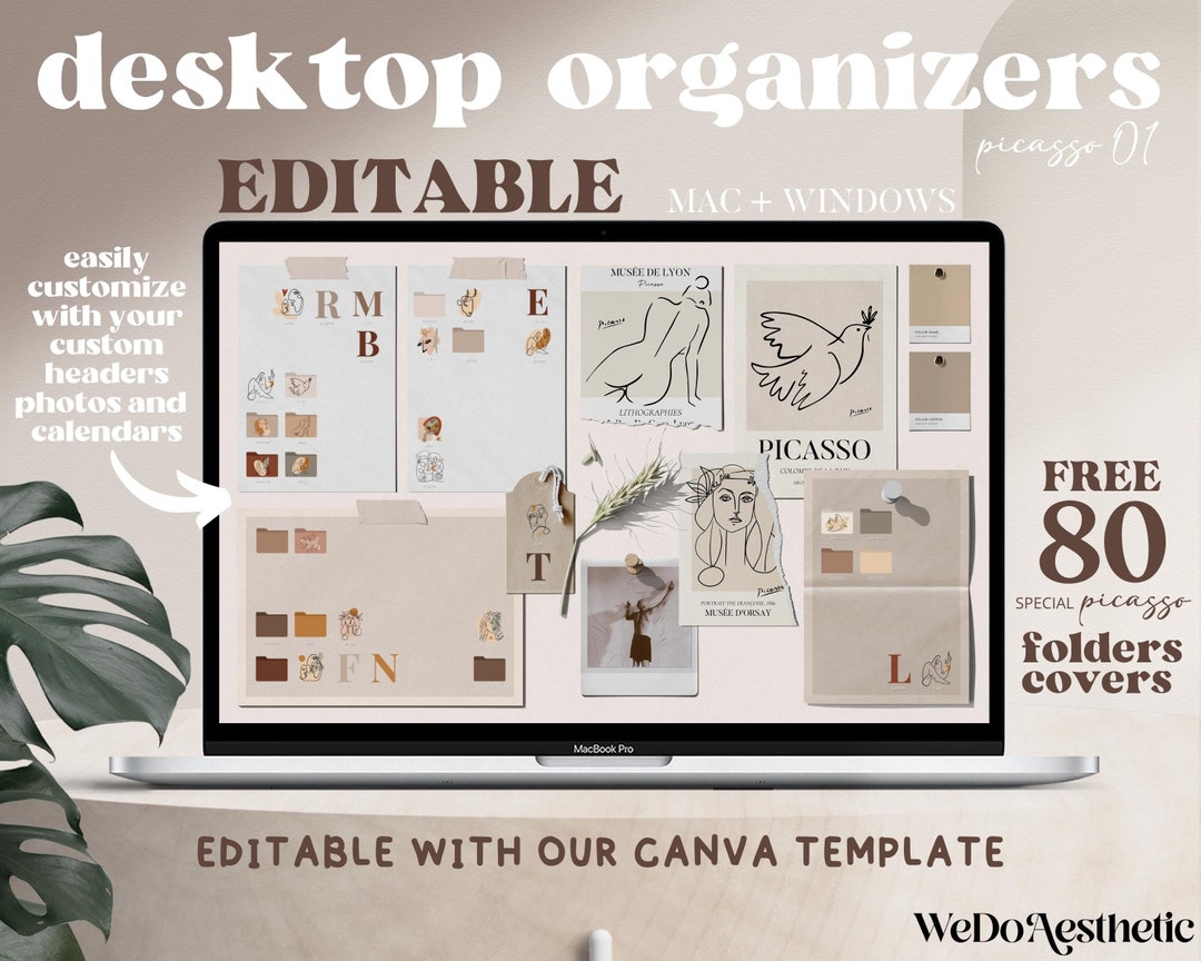 EDITABLE Desktop Organizer Wallpaper + Folder Icons, Picasso Wallpaper ...