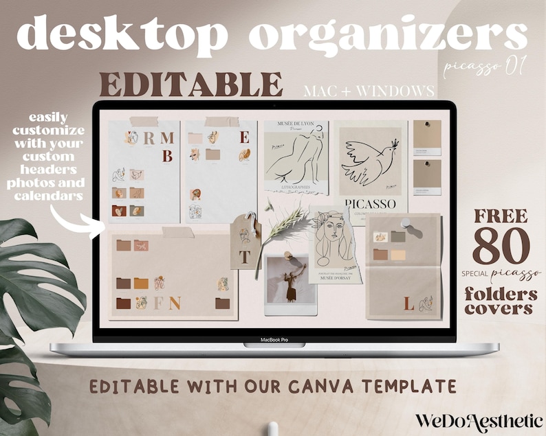 EDITABLE Desktop Organizer Wallpaper + Folder Icons, Picasso Wallpaper ...