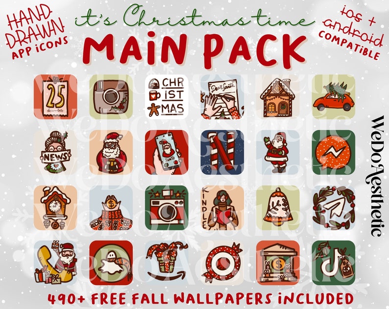 Christmas MAIN PACK Hand Drawn IOS14 App Icons Bundle IOS16 - Etsy