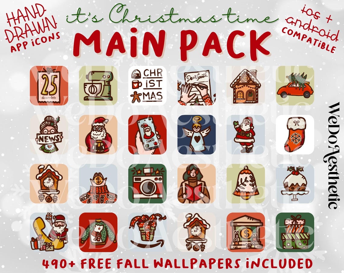 Christmas MAIN PACK - Hand Drawn IOS18 App Icons Bundle, IOS14 App ...