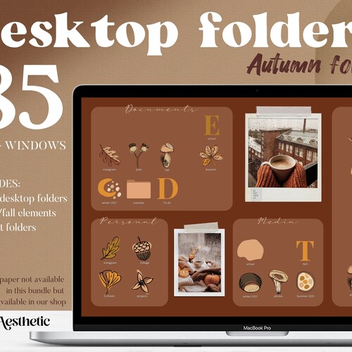 Autumn Desktop Organizer Wallpaper Folder Icons fall - Etsy