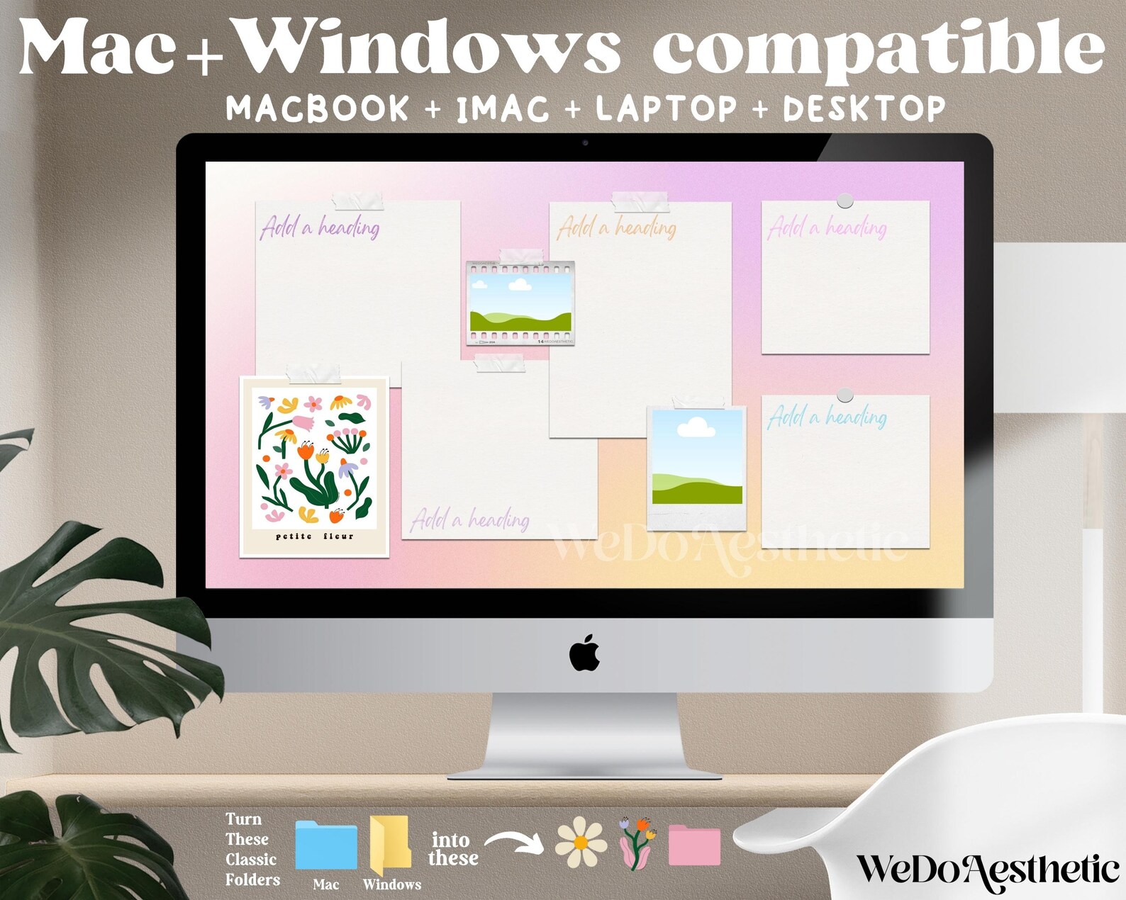 EDITABLE Desktop Organizer Wallpaper Folder Icons Pastel | Etsy