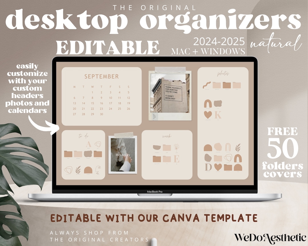 CALENDAR 2024 2025 Editable Desktop Organizer Wallpaper + Folder Icons ...