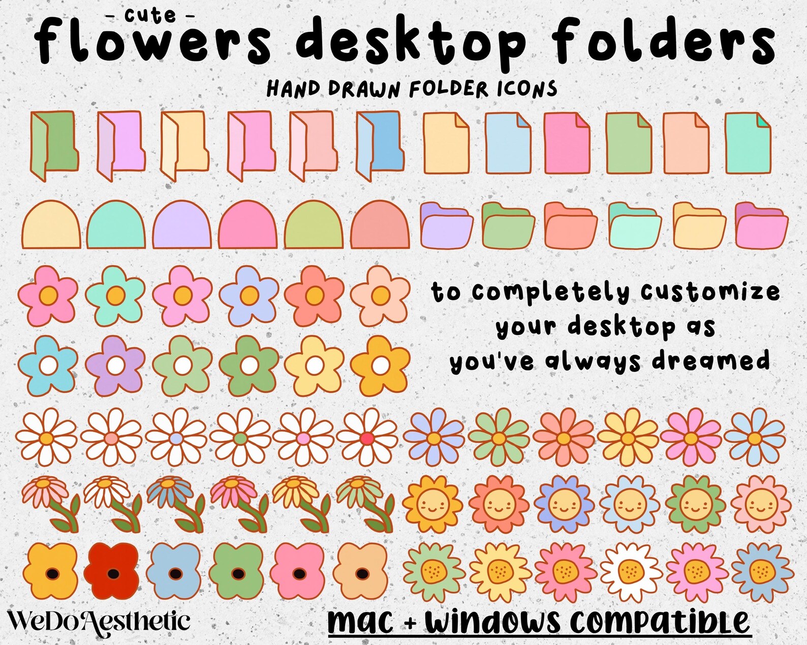70 Cute Flowers Desktop Folder Icons Mac Windows Folders | Etsy Canada