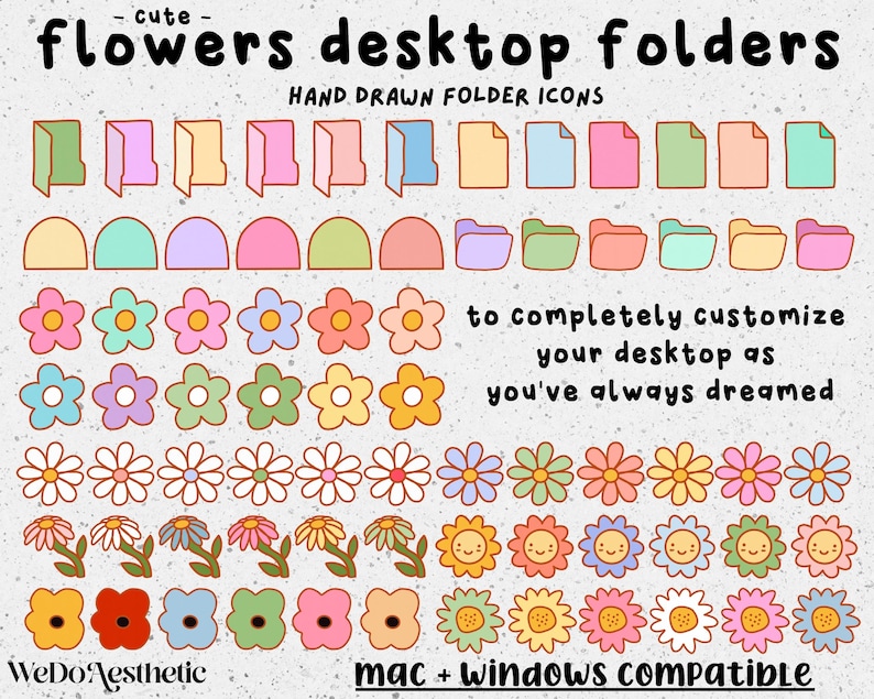 70 Cute Flowers Desktop Folder Icons Mac Windows Folders | Etsy