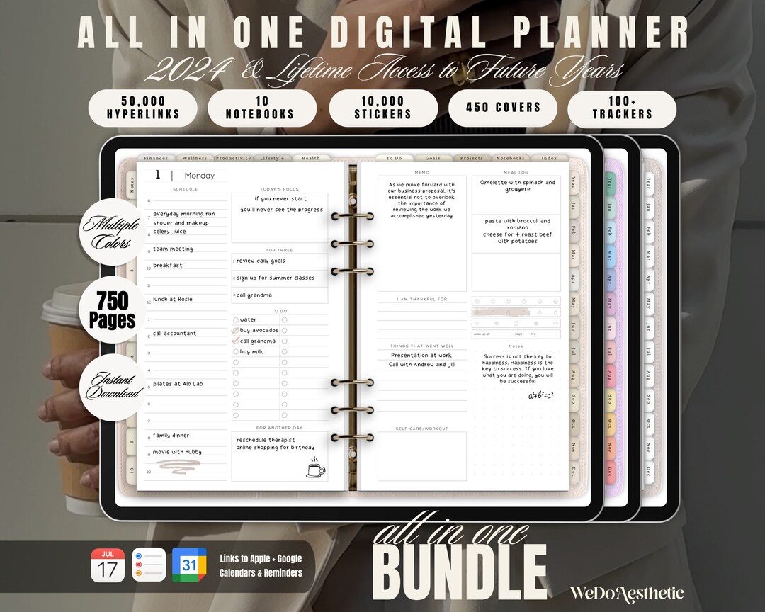 All-in-one Dated Digital Planner 2024, 2025, Budget, Fitness, Notebook ...