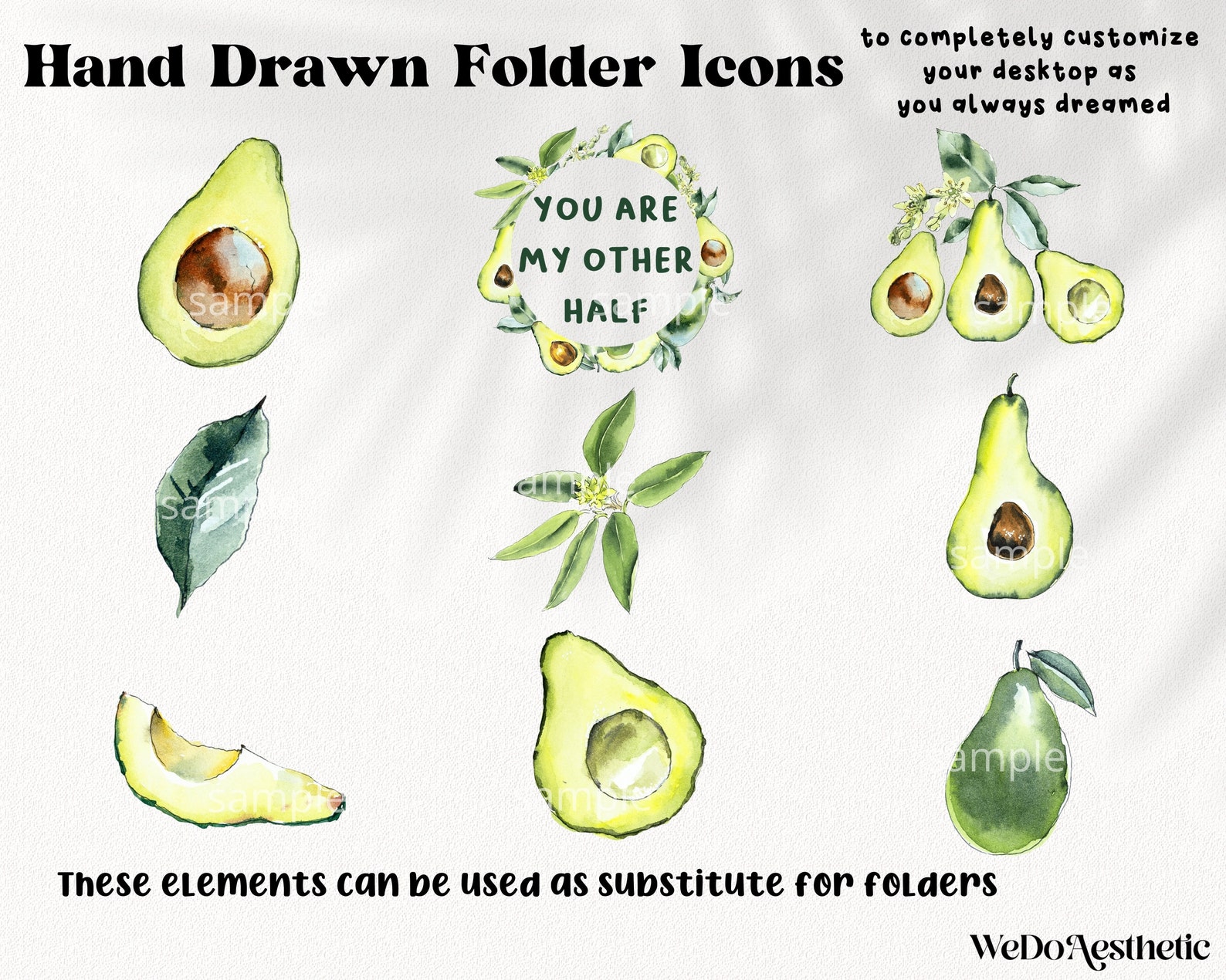 60 Avocado Desktop Folder Icons Mac Windows Folders Icons - Etsy