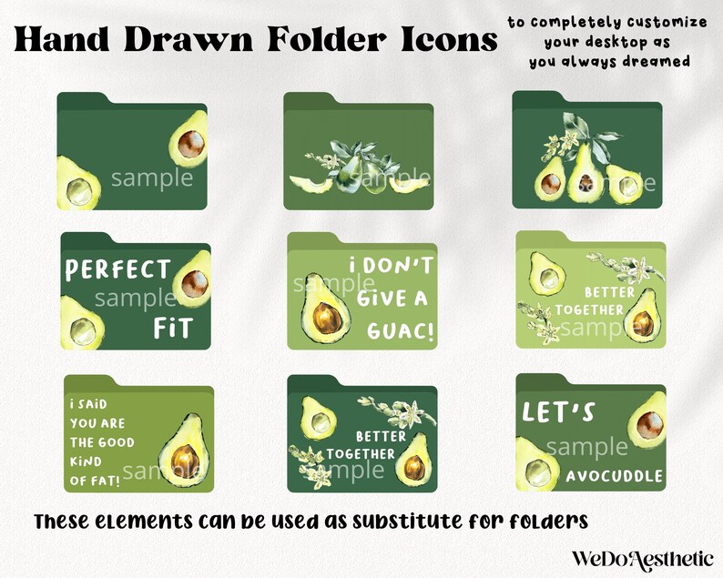 60 Avocado Desktop Folder Icons Mac Windows Folders Icons | Etsy