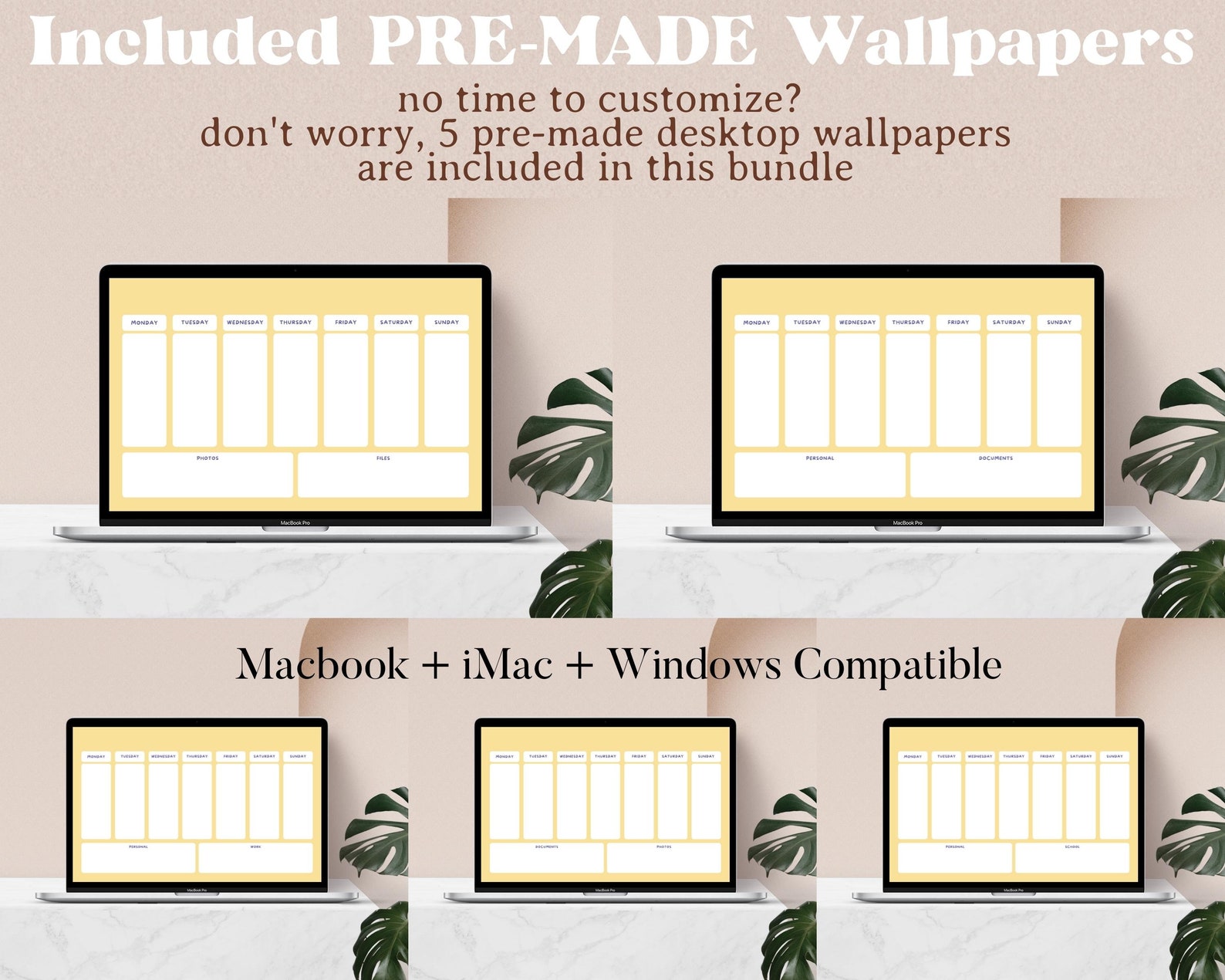 EDITABLE Desktop Organizer Wallpaper + Folder Icons, Yellow School ...