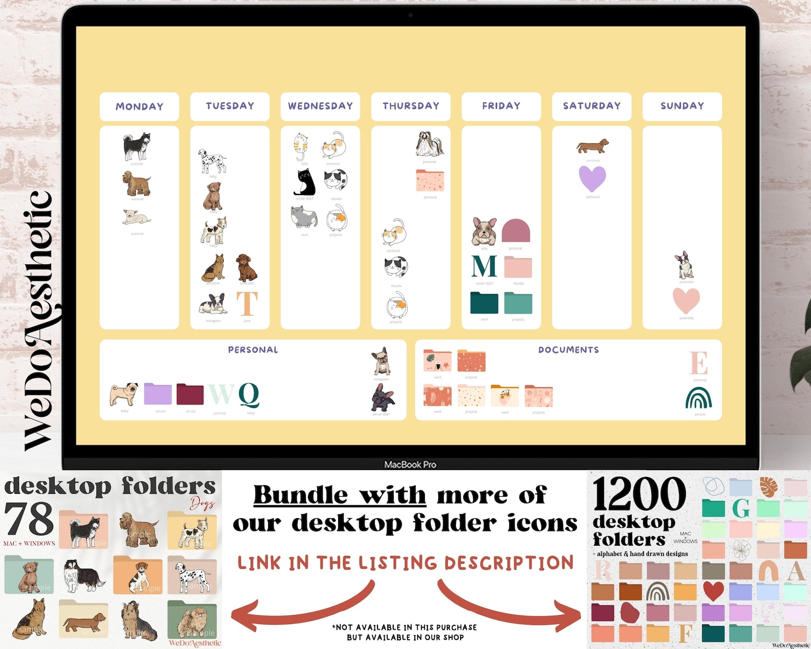 EDITABLE Desktop Organizer Wallpaper + Folder Icons, Yellow School ...