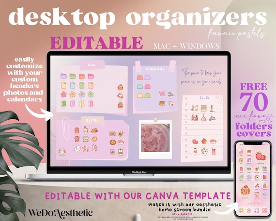 EDITABLE Desktop Organizer Wallpaper Folder Icons Pastel - Etsy