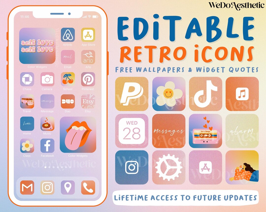 10.000+ Pastel Gradient App Icons | Pink Aesthetic App Icon, Retro ...